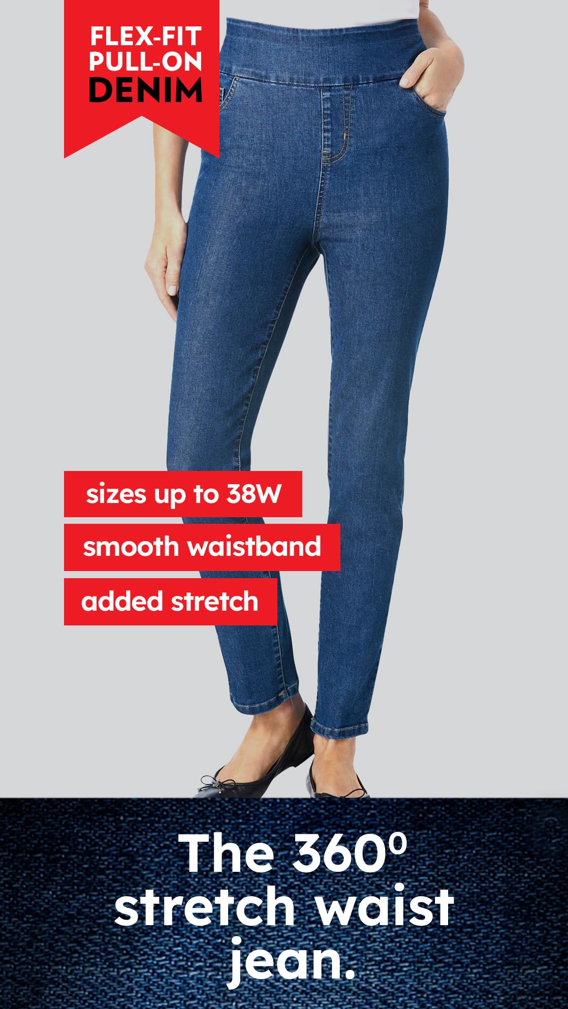 Woman Within Women's Plus Size Flex-Fit Pull-On Slim-Leg Denim Jean - 22 W, Black
