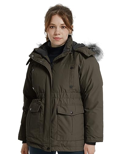 wantdo Girl's Warm Winter Coat Fleeced Puffer Jacket Windproof Hooded Parka Army Green 6-7