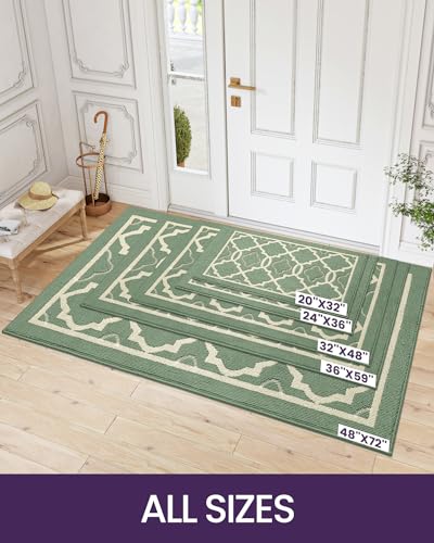 DEXI Door Mat 32x20, Non-Slip Low-Profile Entrance Mats, Absorbent Washable Front Back Doormats for Entryway, Inside Entry, High Traffic Areas, Green