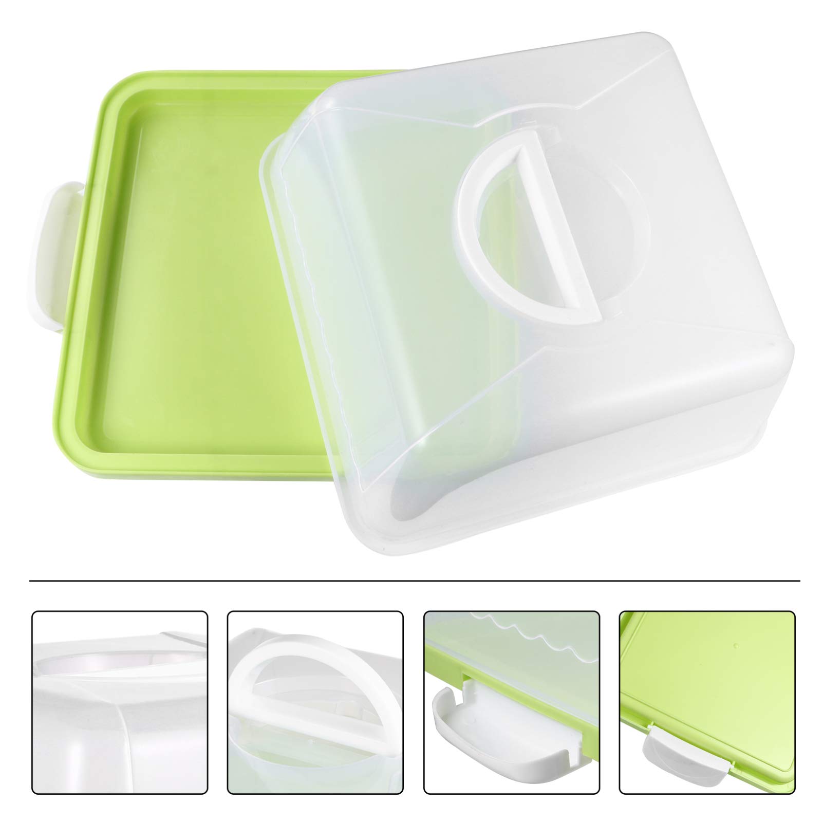 BESTOYARD Cake Carrier 10x5 Inch Cupcake Storage Container Green Square Macaron Box with Handle Portable Pie Saver Travel Platter for Bakers Chefs Caterers