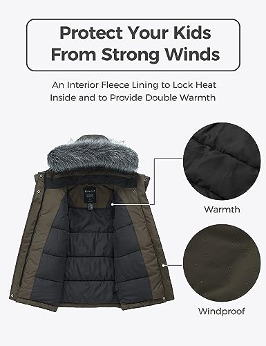 wantdo Girl's Warm Winter Coat Fleeced Puffer Jacket Windproof Hooded Parka Army Green 6-7
