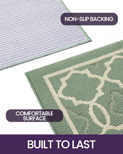 DEXI Door Mat 32x20, Non-Slip Low-Profile Entrance Mats, Absorbent Washable Front Back Doormats for Entryway, Inside Entry, High Traffic Areas, Green