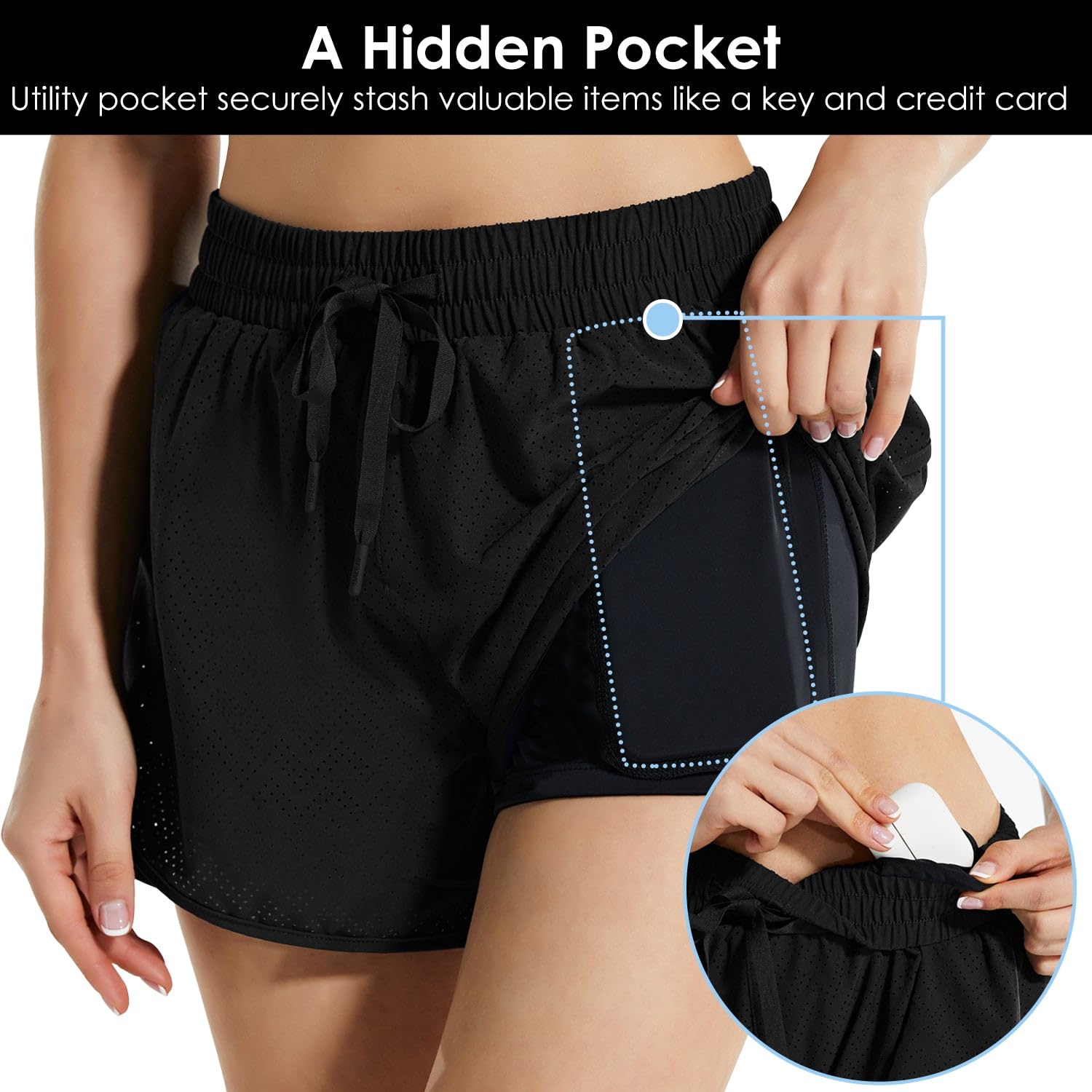 baleaf Women's Swim Shorts Modest Swimsuit Bathing Suit Bottoms 3" Quick Dry Mesh Beach Water Board Shorts with Liner Pocket Black S