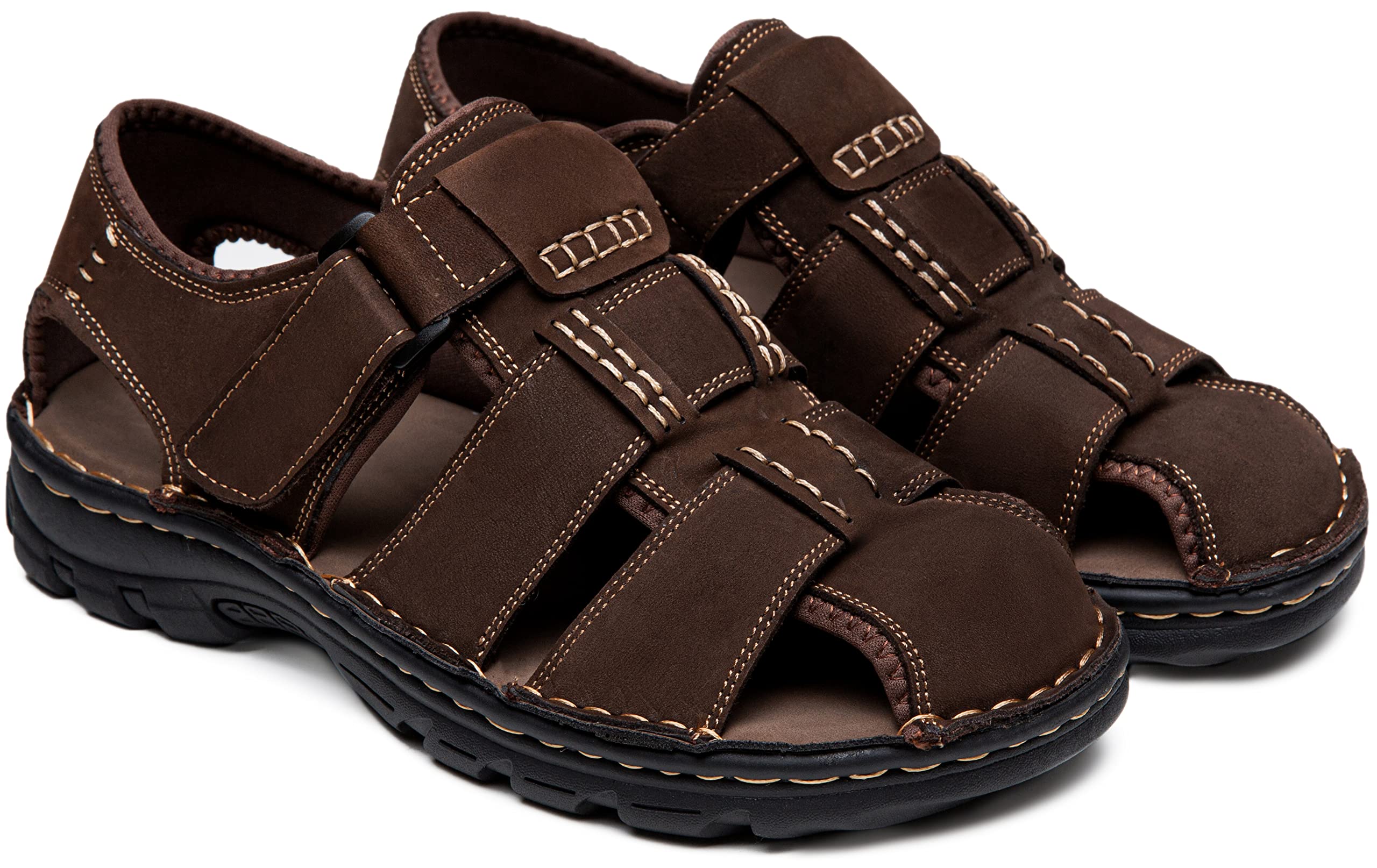 Jousen Men's Arch Support Sandals Leather Fisherman Sandals for Men Closed Toe Outdoor(AMY2012 Dark Brown 10)