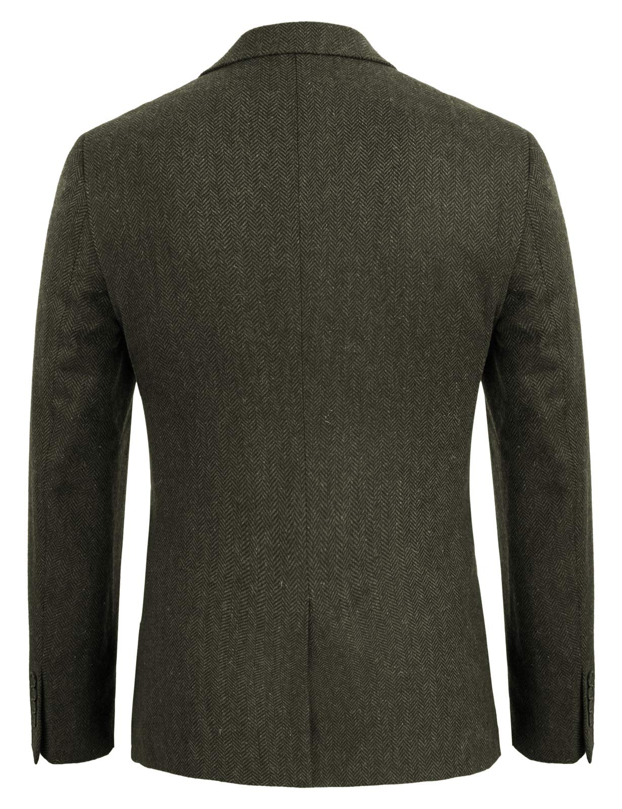 Men's Irish Wool Blend Blazer Notch Lapel Herringbone Tweed Sport Coat Army Green L