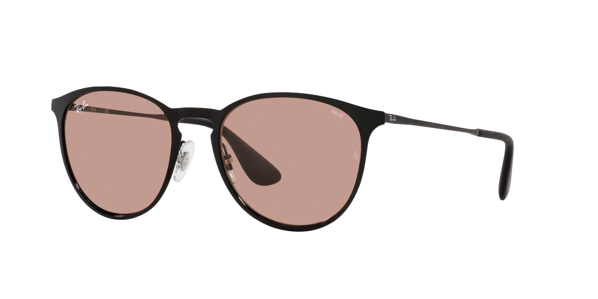 Ray-Ban RB3539 Erika Metal Polarized Round Sunglasses, Black/Evolve Photochromic Brown to Dark Brown, 54 mm