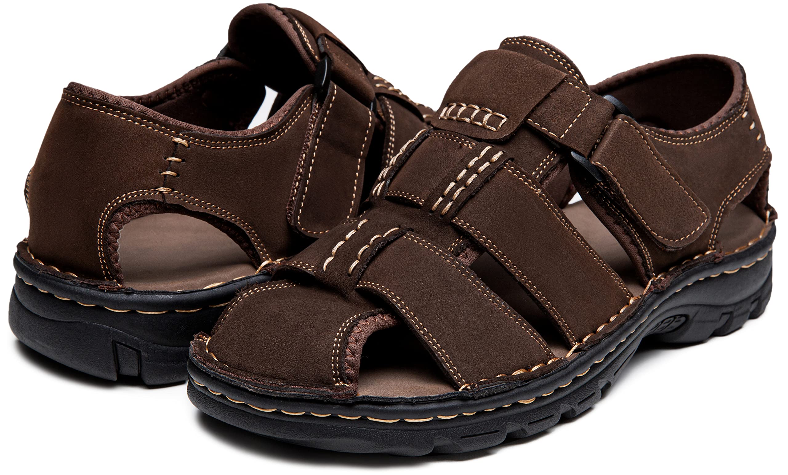 Jousen Men's Arch Support Sandals Leather Fisherman Sandals for Men Closed Toe Outdoor(AMY2012 Dark Brown 10)