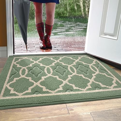 DEXI Door Mat 32x20, Non-Slip Low-Profile Entrance Mats, Absorbent Washable Front Back Doormats for Entryway, Inside Entry, High Traffic Areas, Green