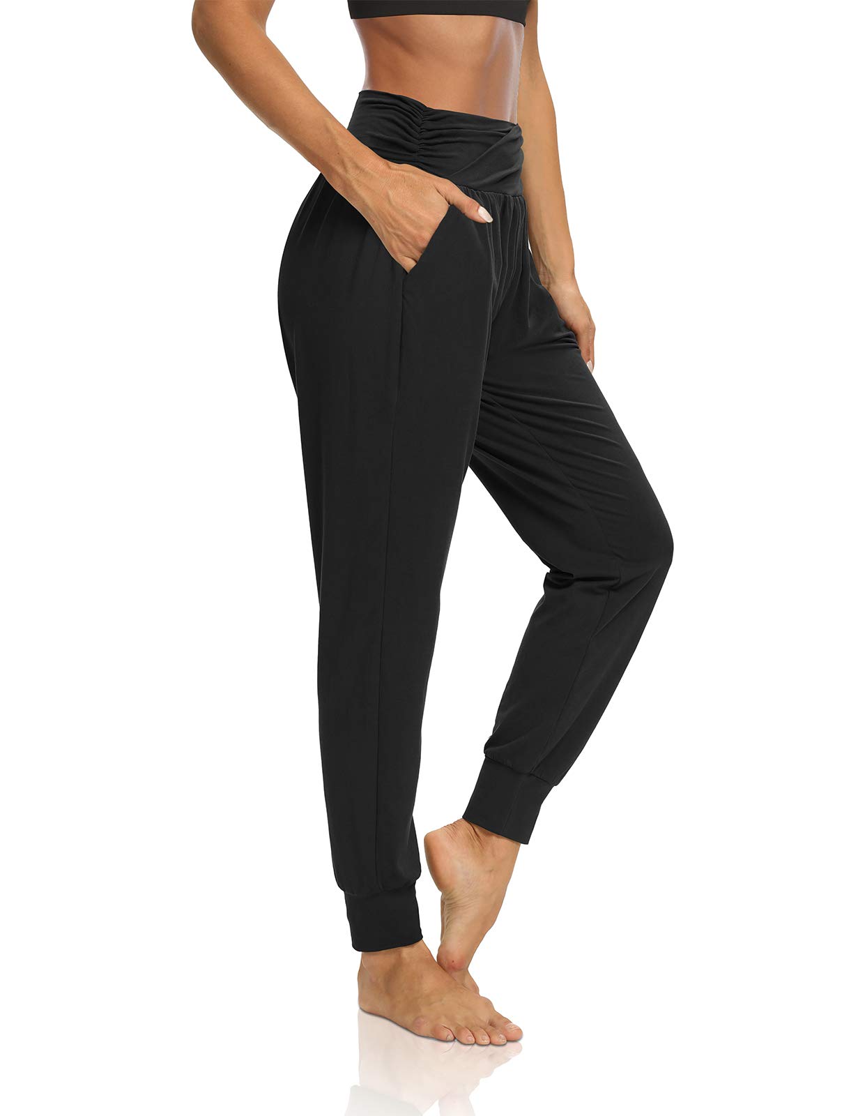 DIBAOLONG Womens Yoga Sweatpants Loose Workout Harem Joggers Casual Comfy Lounge Pajama Pants with Pockets Black S
