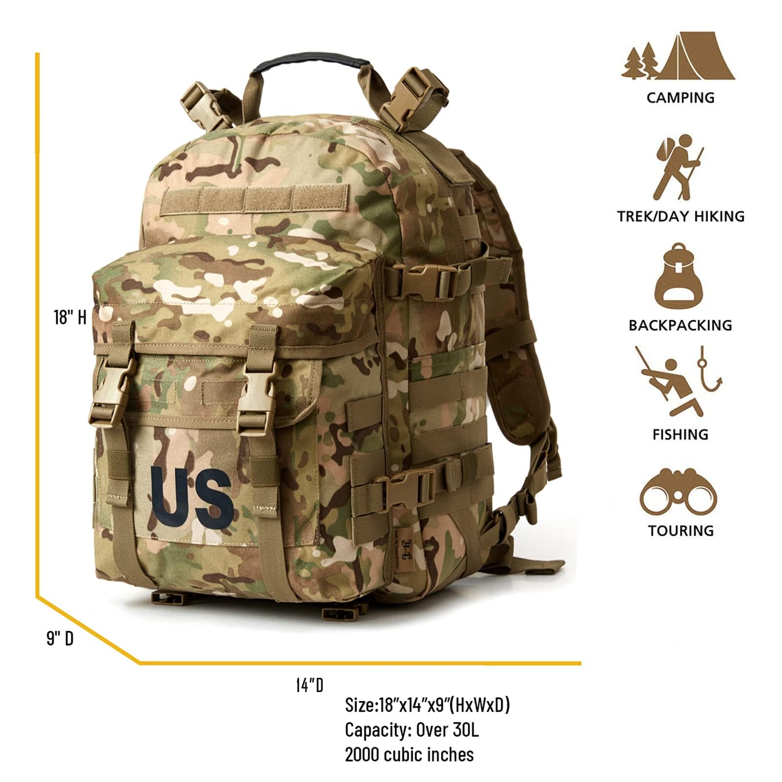 MT Military Army MOLLE 2 Tactical Assault Backpack, Rifleman 3 Day Pack, Medium Rucksack (Assault Pack UN)