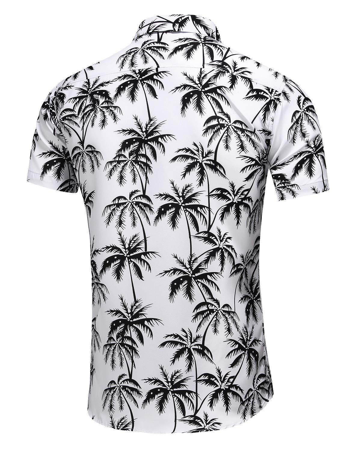 LEFTGU Men's Printed Beach Hawaiian Button-Down Slim fit Dress Shirt (White 9019, Medium)