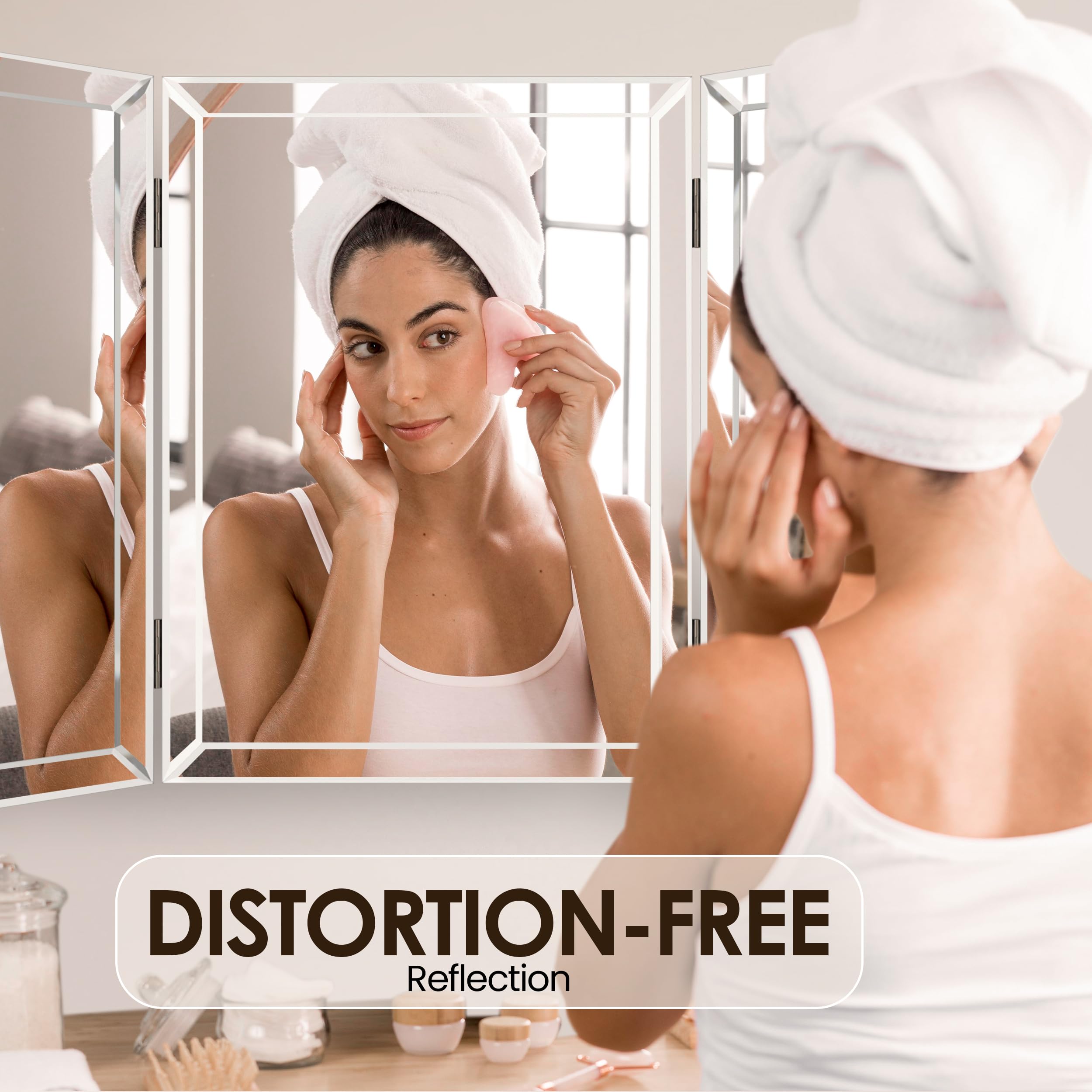 3 Way Mirror, Trifold Mirror, Trifold Vanity Mirrors, Three Way Folding, Tri Fold, For Braiding Hair, 3way, 3 Sided, Three Panel, Triple, Tabletop, Bathroom, Bedroom, Makeup, 360, 28 x 40 Inch