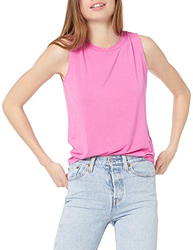 Amazon Essentials Women's Relaxed-Fit Sleeveless Muscle Tank Top, Bright Pink, Large