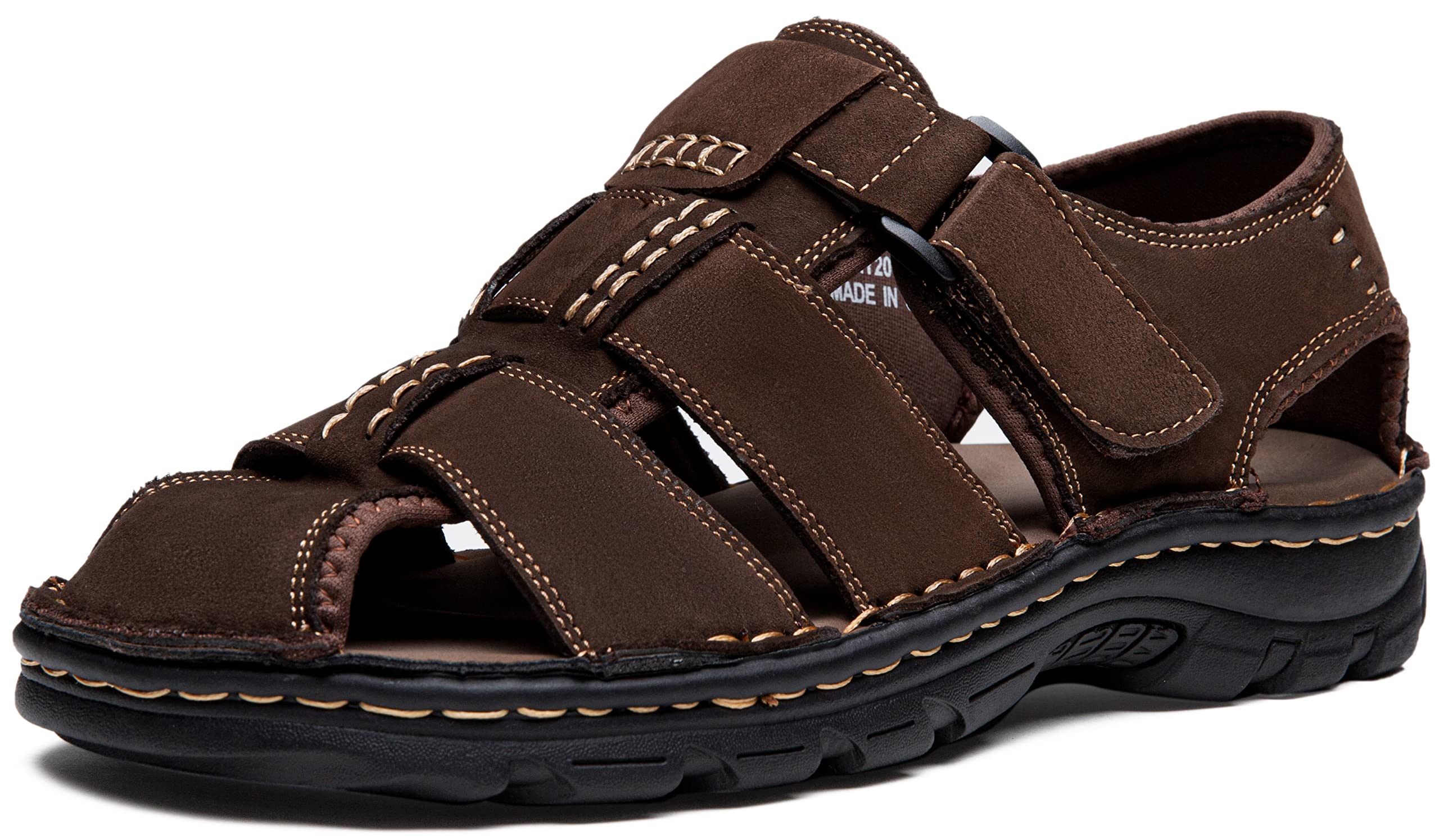 Jousen Men's Arch Support Sandals Leather Fisherman Sandals for Men Closed Toe Outdoor(AMY2012 Dark Brown 10)