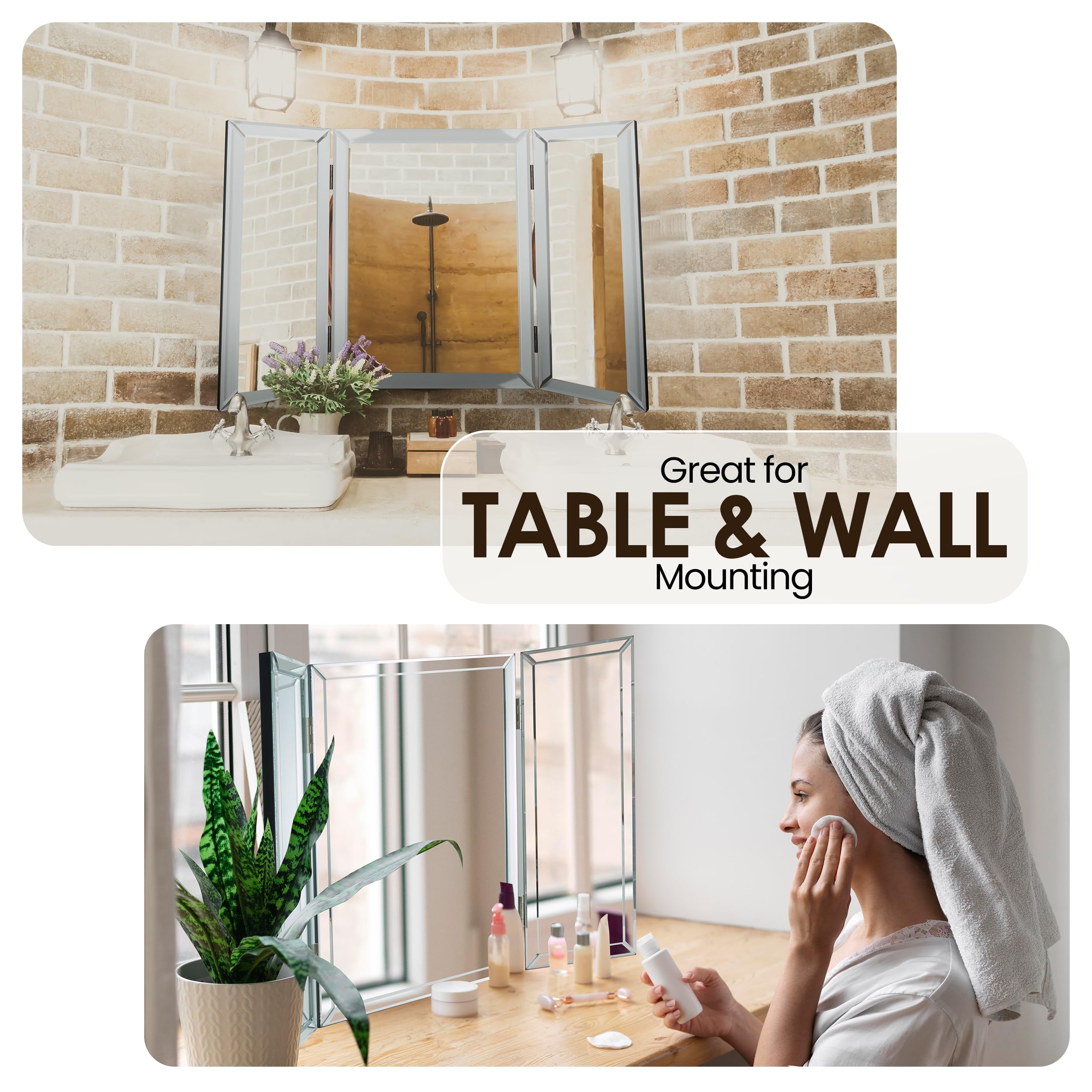 3 Way Mirror, Trifold Mirror, Trifold Vanity Mirrors, Three Way Folding, Tri Fold, For Braiding Hair, 3way, 3 Sided, Three Panel, Triple, Tabletop, Bathroom, Bedroom, Makeup, 360, 28 x 40 Inch