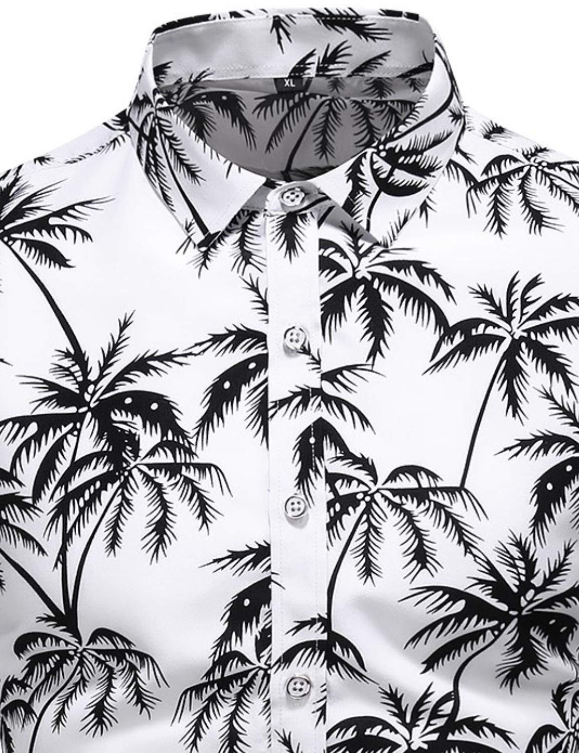 LEFTGU Men's Printed Beach Hawaiian Button-Down Slim fit Dress Shirt (White 9019, Medium)