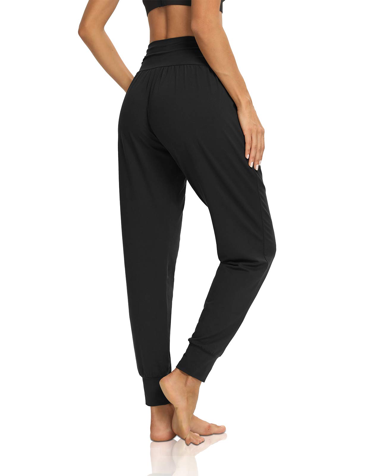DIBAOLONG Womens Yoga Sweatpants Loose Workout Harem Joggers Casual Comfy Lounge Pajama Pants with Pockets Black S