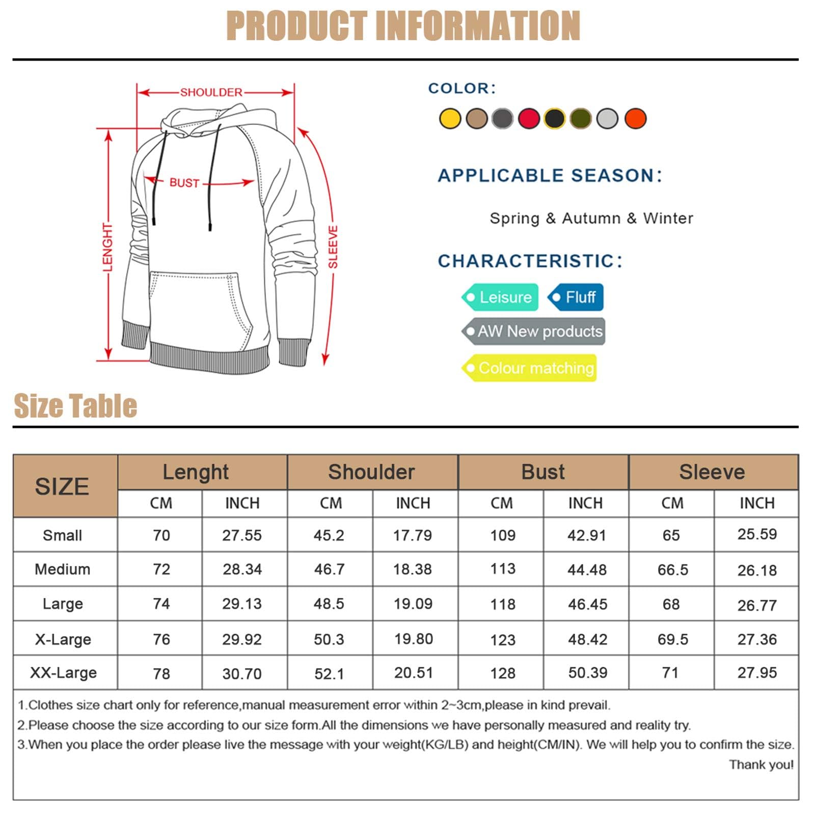 Gesean Men's Sweatshirt Hoodies Long Sleeve Premium Hood with Front Pocket Red Small