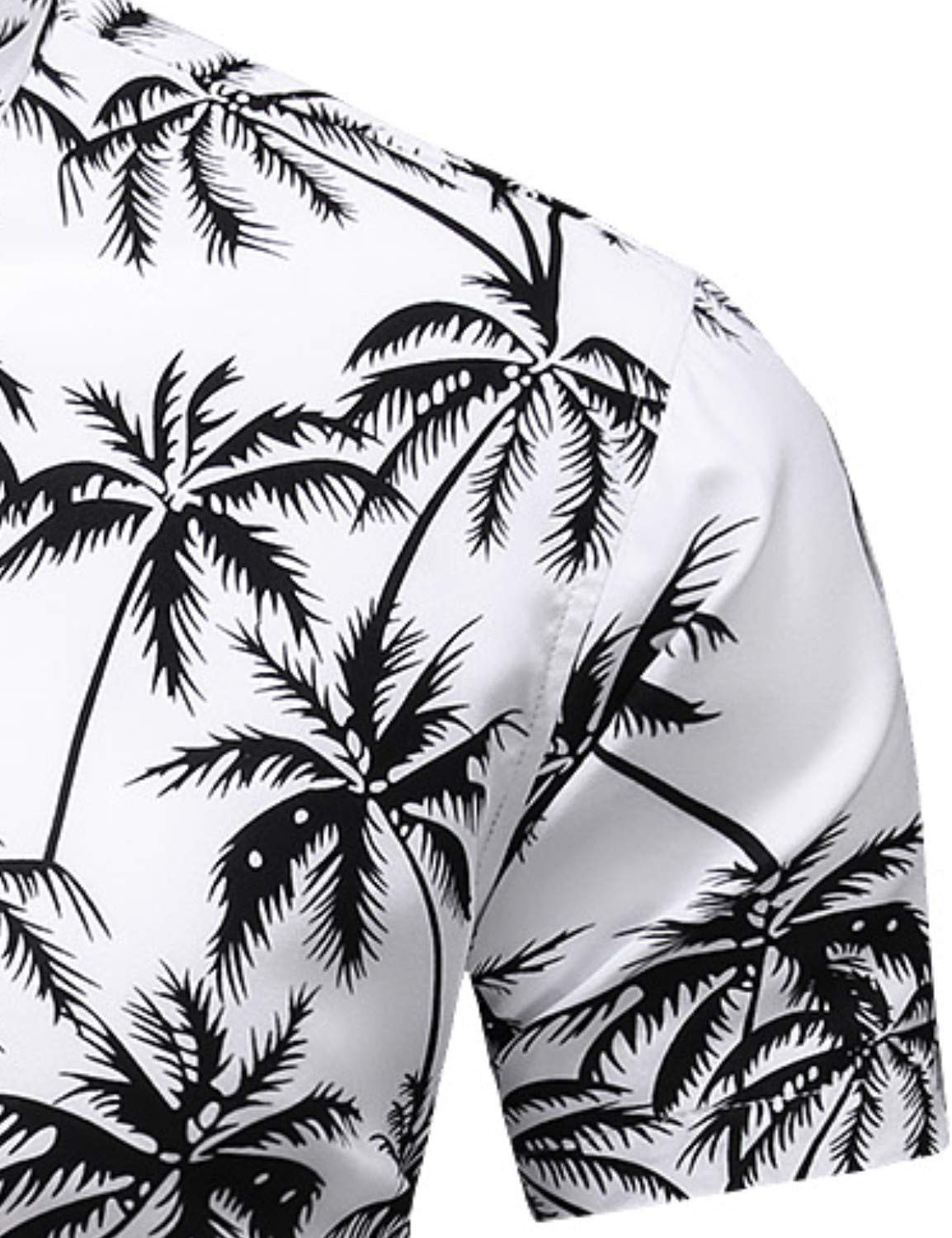 LEFTGU Men's Printed Beach Hawaiian Button-Down Slim fit Dress Shirt (White 9019, Medium)