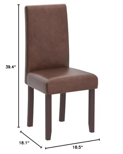 SIMPLIHOME Acadian Parson Dining Chair (Set of 2), Distressed Saddle Brown Faux Leather and SOLID WOOD, Square, Upholstered, For the Dining Room, Transitional Modern