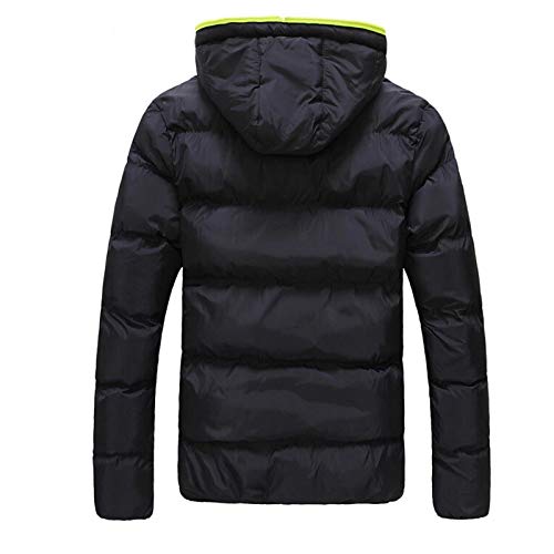 Men's Winter Casual Color Collision Zipper Pockets Cotton-Padded Hooded Jacket Coat Block Quilted Puffer Outerwear Black