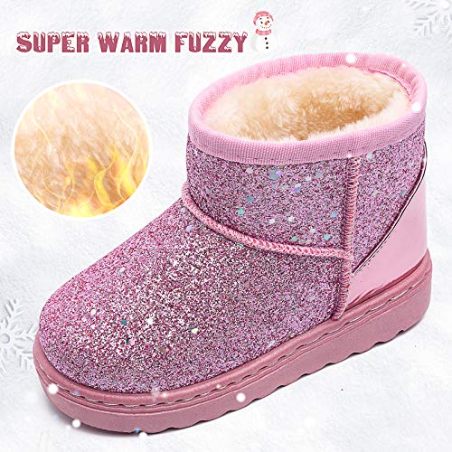 techcity Boys Girls Winter Warm Snow Boots Sequin Fur Lined Waterproof Boot Glitter Princess Outdoor Shoes(Toddler/Little Kid)