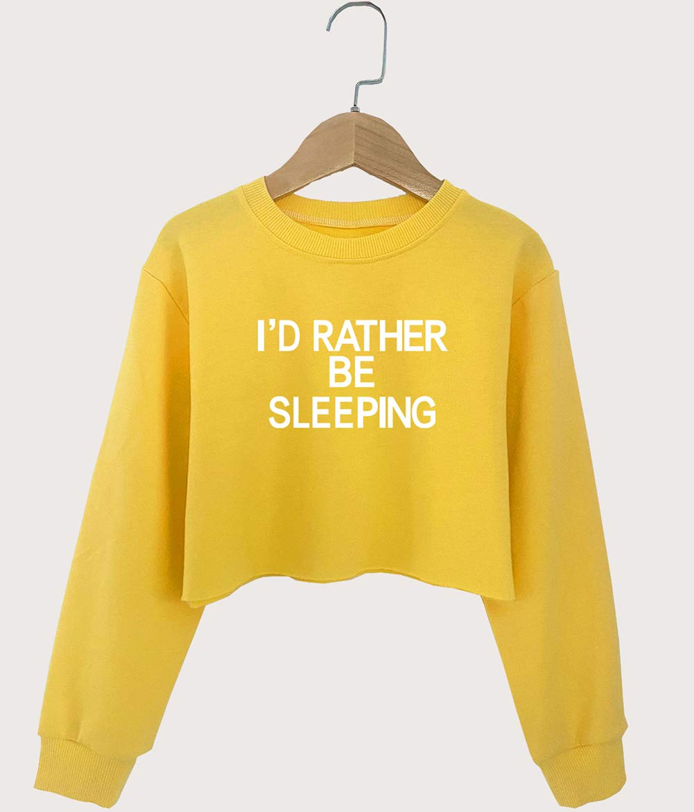 G-Amber Girls Crop Tops Sweatshirts Kids Cute Long Sleeve Printings Fashion Pullover Shirt I'd Rather Be Sleeping Yellow