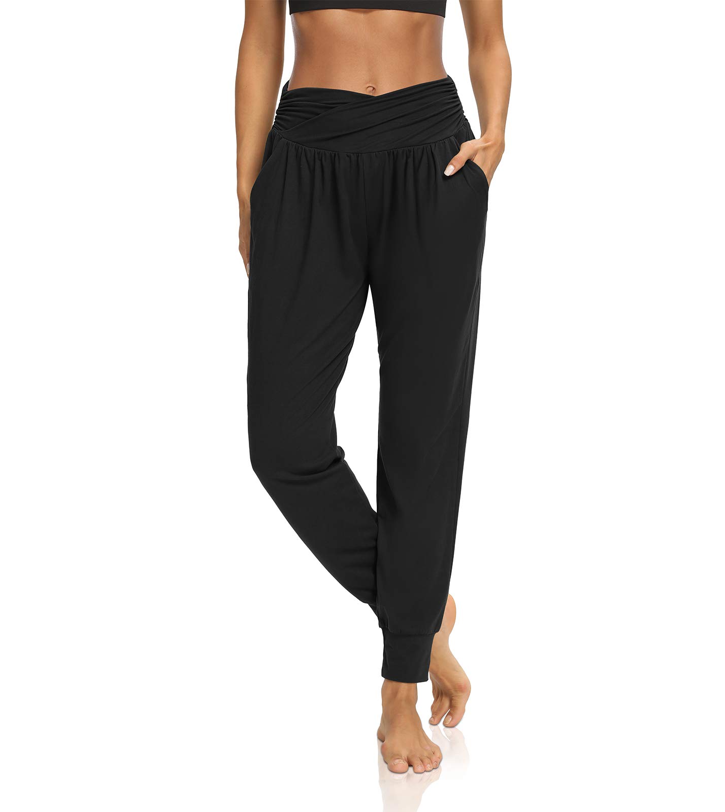 DIBAOLONG Womens Yoga Sweatpants Loose Workout Harem Joggers Casual Comfy Lounge Pajama Pants with Pockets Black S