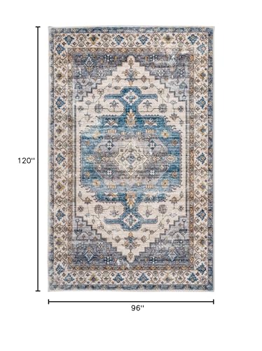 DECOMALL FINEEN 8x10 Area Rugs, Boho Rug for Bedroom, Vintage Distressed Medallion Carpet for Living Room, Beige Blue Multi, 8'x10'