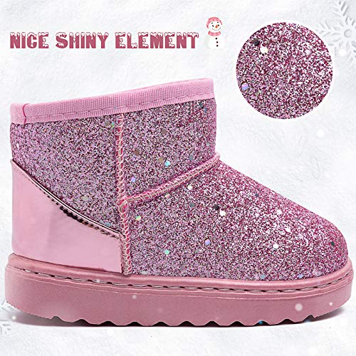 techcity Boys Girls Winter Warm Snow Boots Sequin Fur Lined Waterproof Boot Glitter Princess Outdoor Shoes(Toddler/Little Kid)