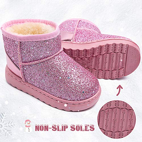 techcity Boys Girls Winter Warm Snow Boots Sequin Fur Lined Waterproof Boot Glitter Princess Outdoor Shoes(Toddler/Little Kid)