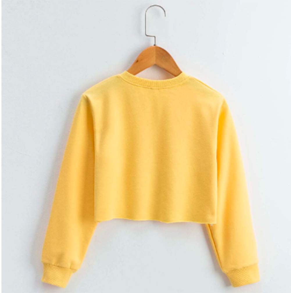 G-Amber Girls Crop Tops Sweatshirts Kids Cute Long Sleeve Printings Fashion Pullover Shirt I'd Rather Be Sleeping Yellow