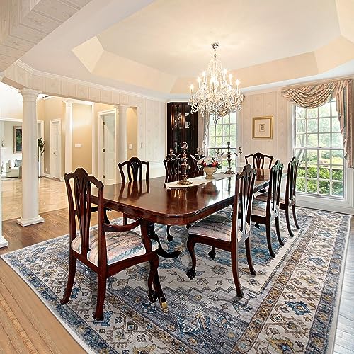 DECOMALL FINEEN 8x10 Area Rugs, Boho Rug for Bedroom, Vintage Distressed Medallion Carpet for Living Room, Beige Blue Multi, 8'x10'