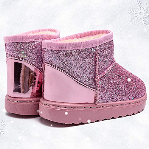 techcity Boys Girls Winter Warm Snow Boots Sequin Fur Lined Waterproof Boot Glitter Princess Outdoor Shoes(Toddler/Little Kid)