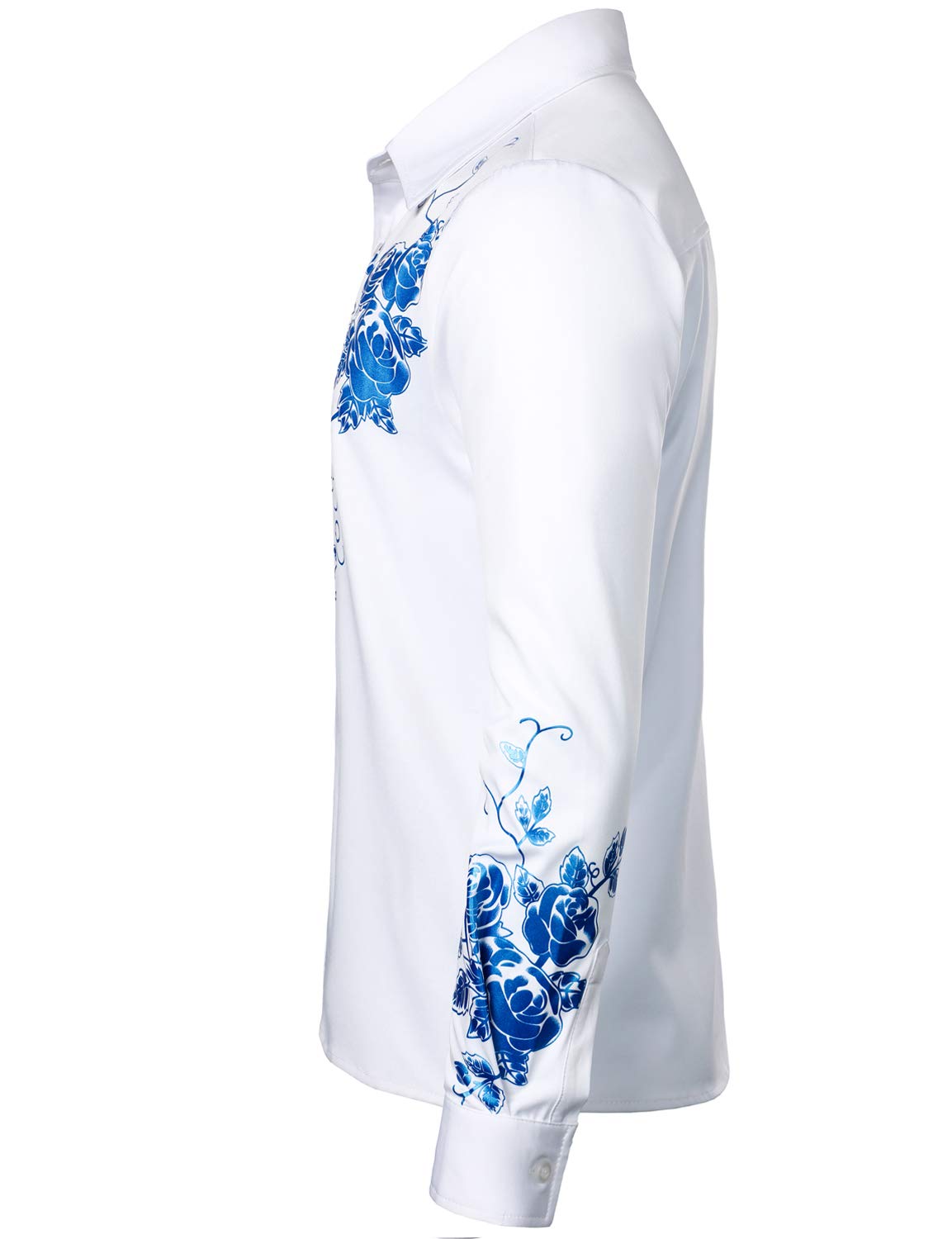 ZEROYAA Men's Hipster Rose Floral Printed Slim Fit Long Sleeve Button Up Party Dress Shirts ZZCL63 White Royal X Large