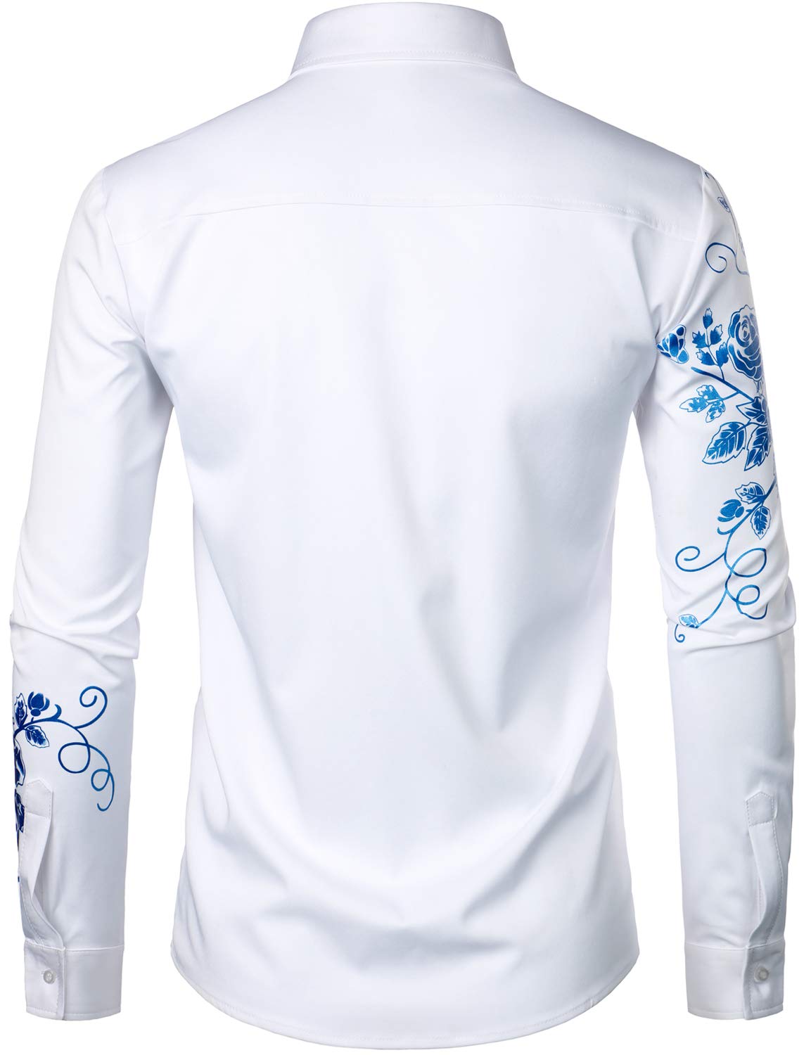 ZEROYAA Men's Hipster Rose Floral Printed Slim Fit Long Sleeve Button Up Party Dress Shirts ZZCL63 White Royal X Large