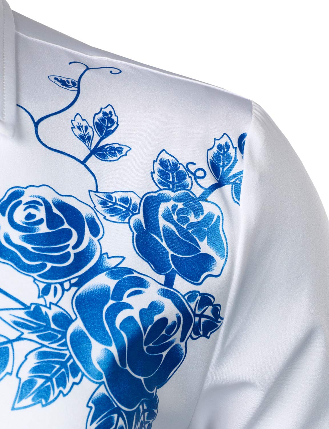 ZEROYAA Men's Hipster Rose Floral Printed Slim Fit Long Sleeve Button Up Party Dress Shirts ZZCL63 White Royal X Large