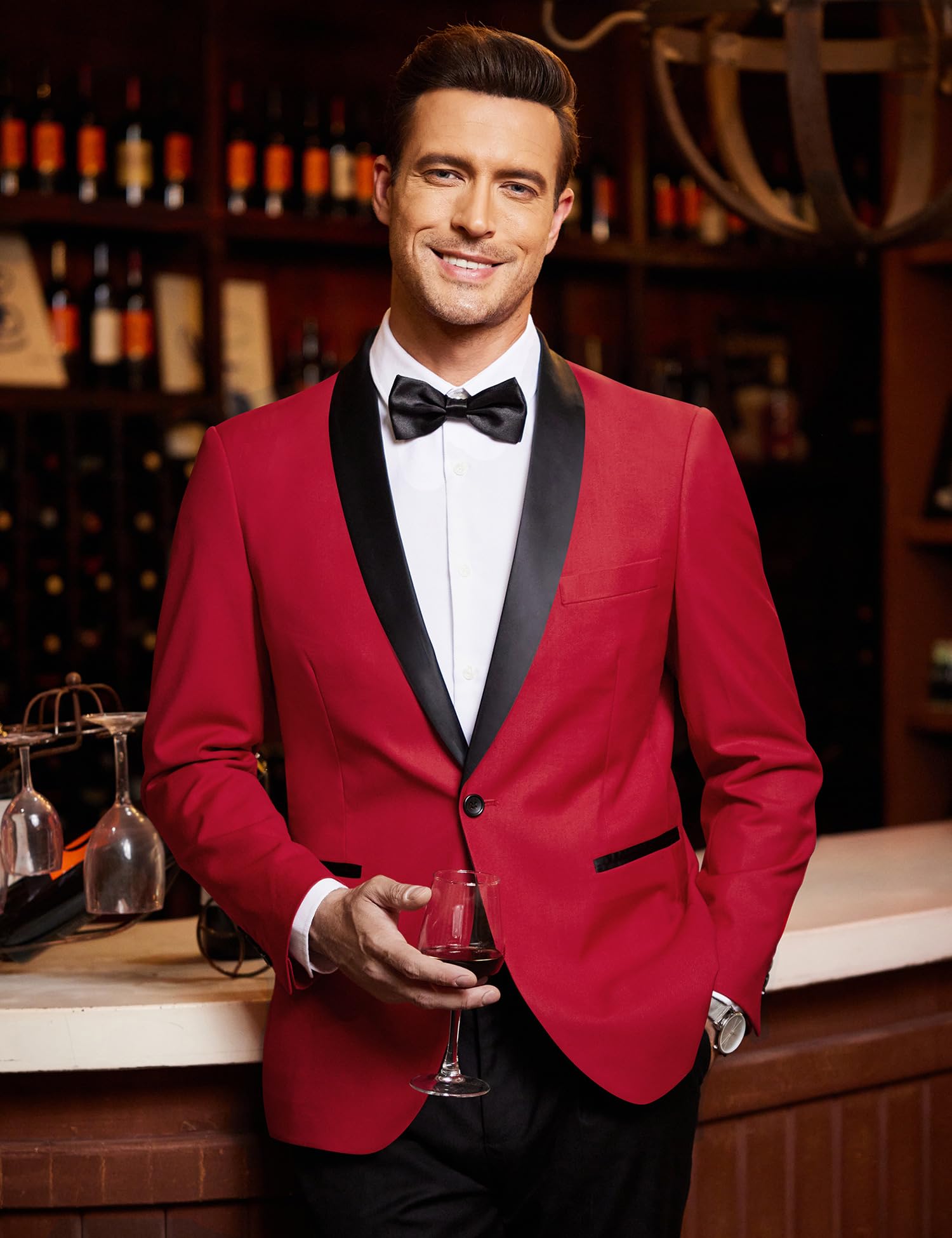COOFANDY Men's Tuxedo Jacket Wedding Blazer One Button Dress Suit for Dinner Prom Party Red