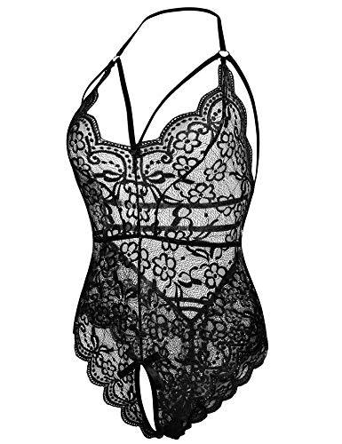 Lingerie for Women Mini Bodysuit Halter Teddy Chemise Sleepwear Scalloped Trim Lace Lingerie