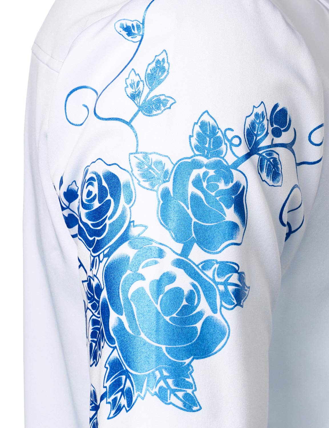 ZEROYAA Men's Hipster Rose Floral Printed Slim Fit Long Sleeve Button Up Party Dress Shirts ZZCL63 White Royal X Large