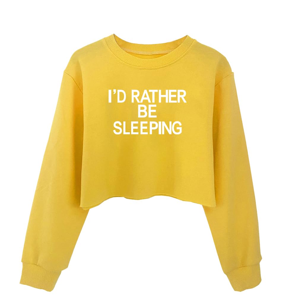 G-Amber Girls Crop Tops Sweatshirts Kids Cute Long Sleeve Printings Fashion Pullover Shirt I'd Rather Be Sleeping Yellow