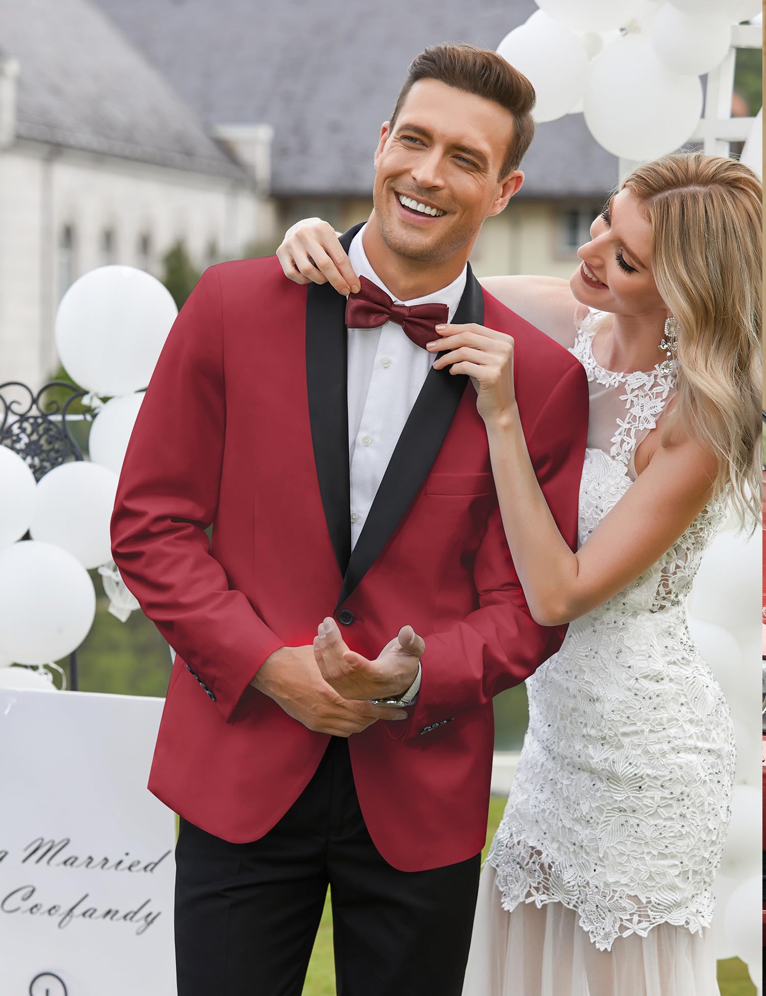 COOFANDY Men's Tuxedo Jacket Wedding Blazer One Button Dress Suit for Dinner Prom Party Red