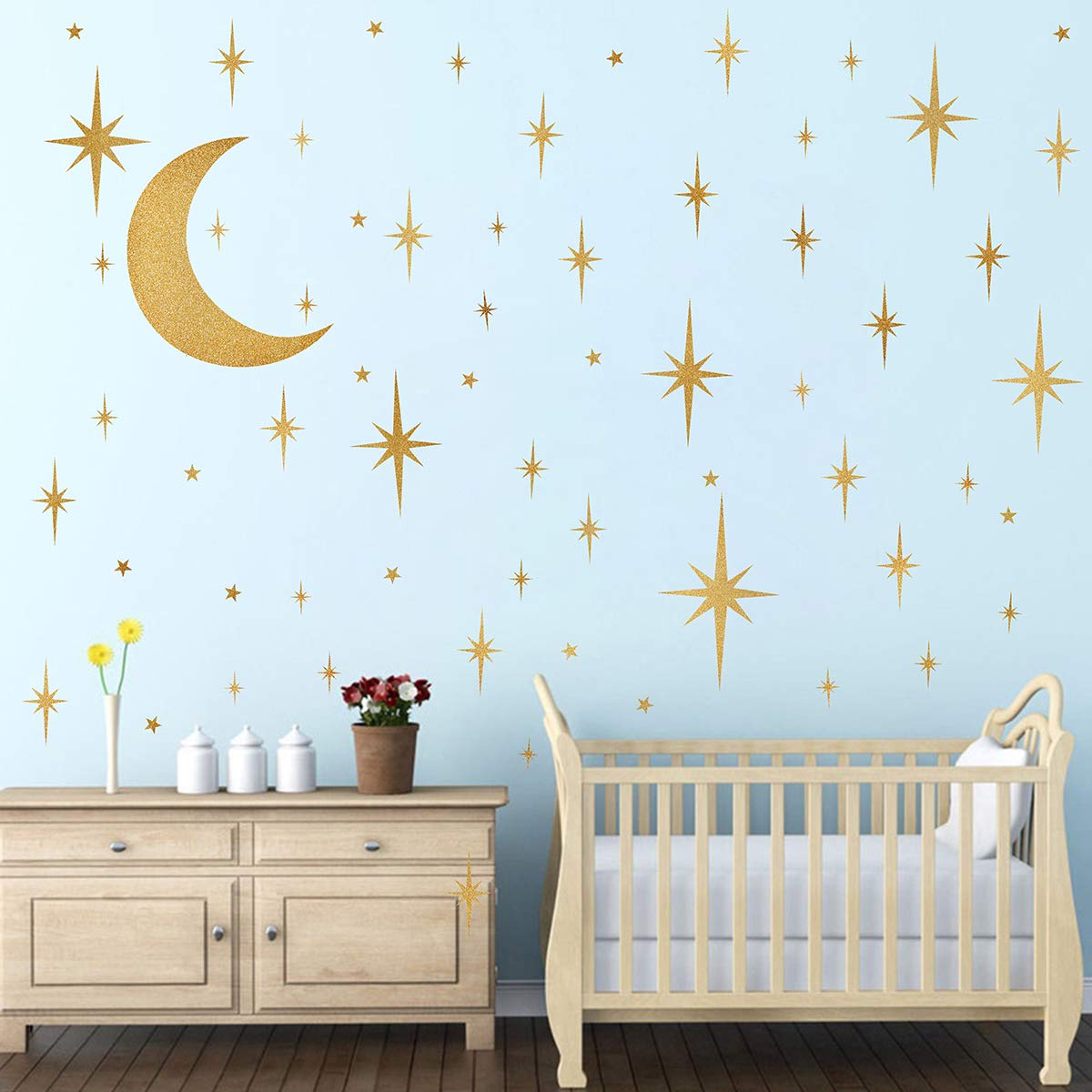 Easma Retro Starburst Wall Decals Star Wall Stickers Atomic Star Wall Decals Star Wall Decals Girls Room Wall Decals Peel and Stick Moon Wall Decals
