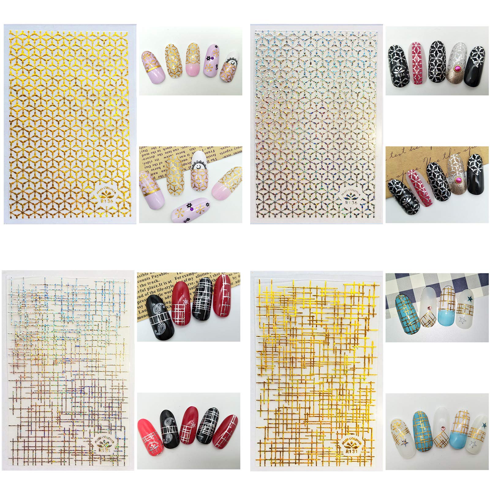 TOROKOM 12 Sheets Metallic Self-Adhesive Nail Stickers for Women, 3D Metallic Star Moon Leaf Line Nail Design Stickers Decals Manicure Fingernail Decorations Gift for Women Girls