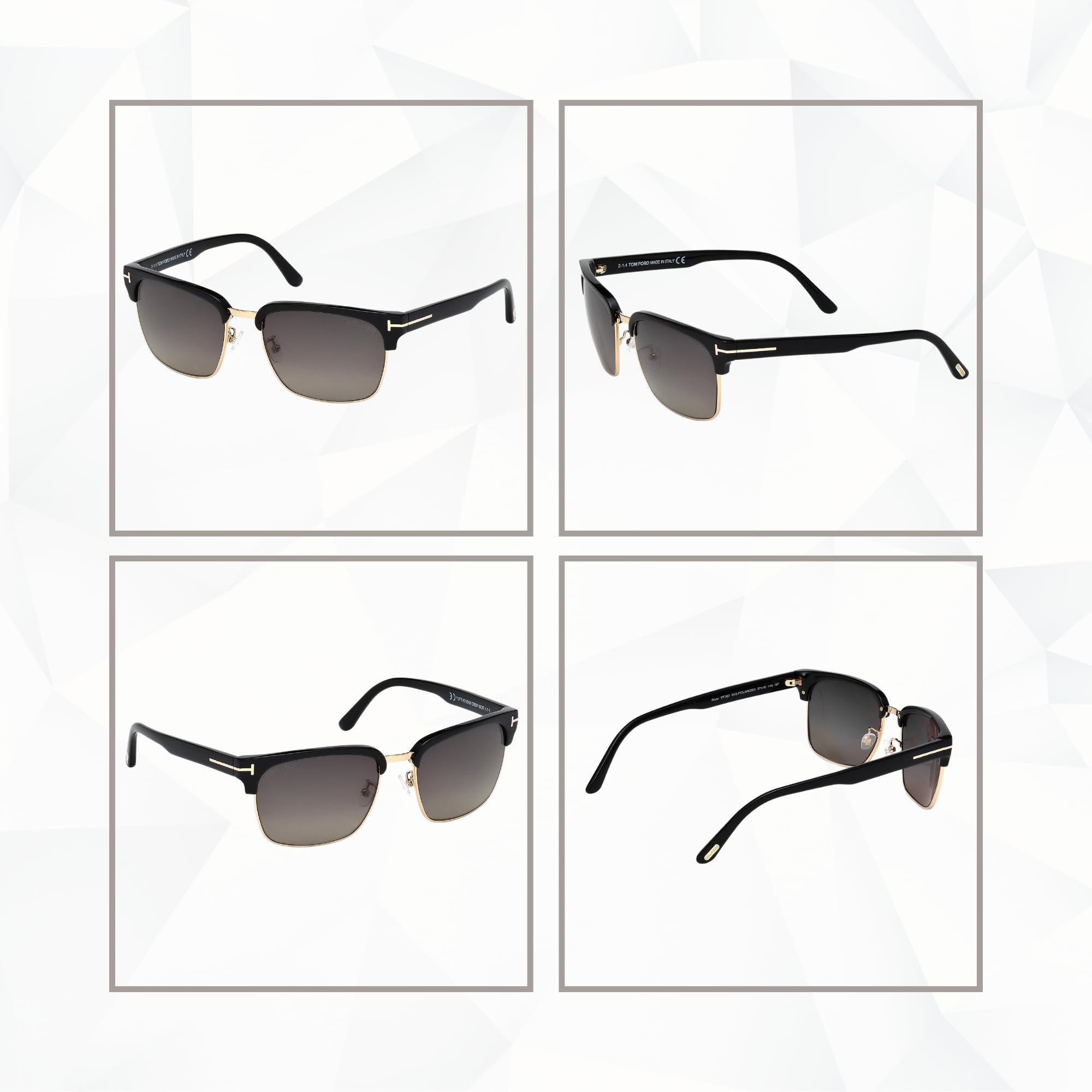 Tom Ford FT0367 River 01D 57MM Shiny Black/Gold/Grey Gradient Polarized Square Sunglasses for Men + BUNDLE with Designer iWear Eyewear Kit