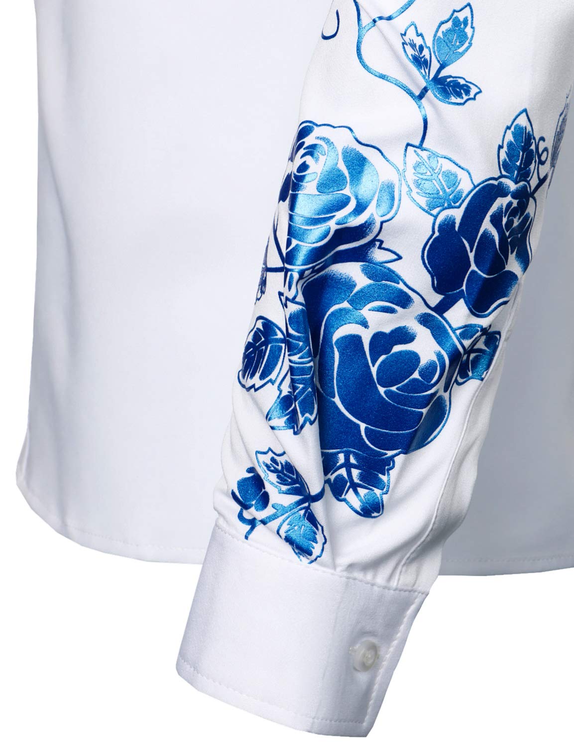 ZEROYAA Men's Hipster Rose Floral Printed Slim Fit Long Sleeve Button Up Party Dress Shirts ZZCL63 White Royal X Large