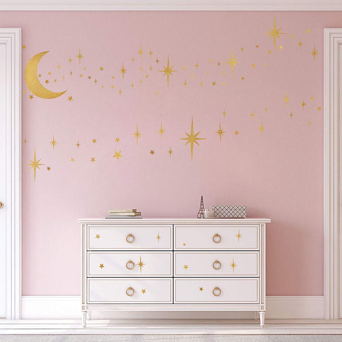 Easma Retro Starburst Wall Decals Star Wall Stickers Atomic Star Wall Decals Star Wall Decals Girls Room Wall Decals Peel and Stick Moon Wall Decals
