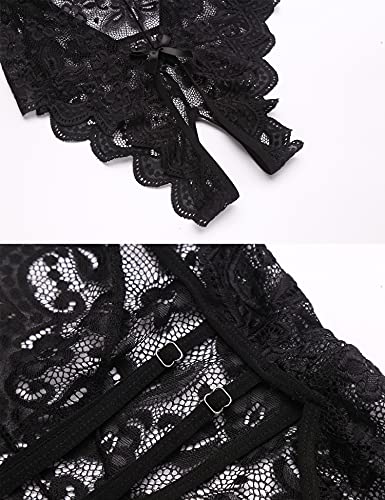 Lingerie for Women Mini Bodysuit Halter Teddy Chemise Sleepwear Scalloped Trim Lace Lingerie