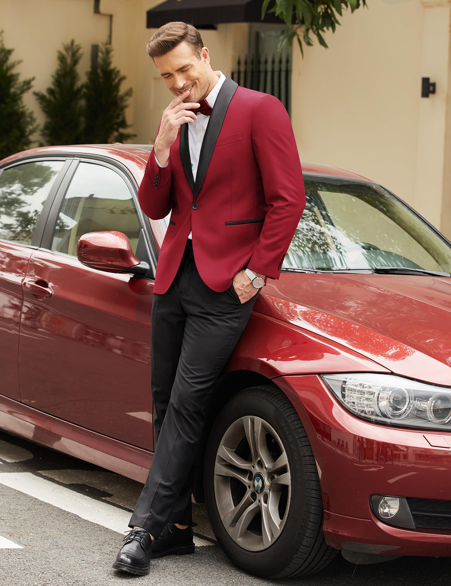 COOFANDY Men's Tuxedo Jacket Wedding Blazer One Button Dress Suit for Dinner Prom Party Red