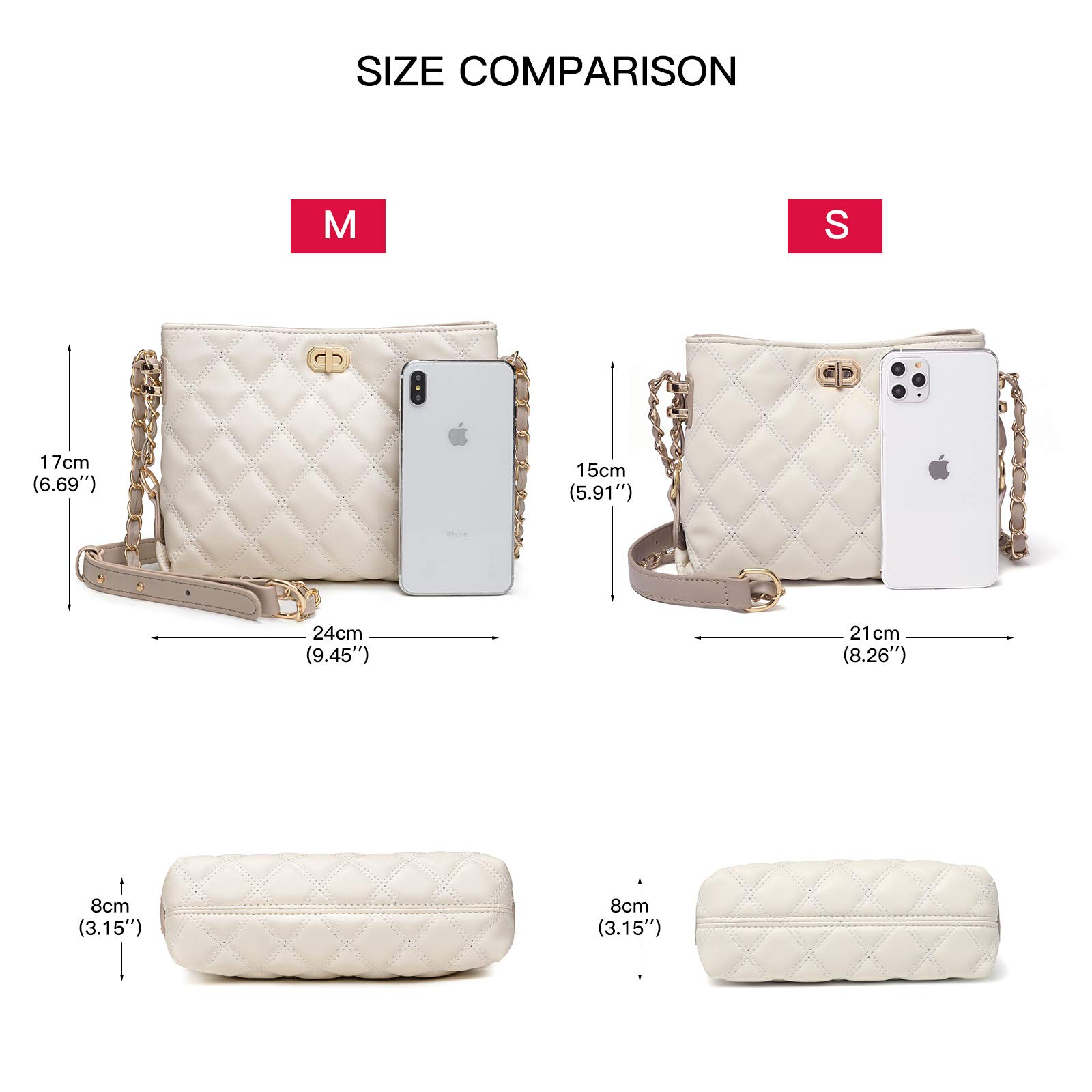 Sivim Crossbody Bags for Women Medium Size Leather Cute Crossbody Purse Shoulder Bag with Adjustable Gold Chain Strap(Medium Beige)